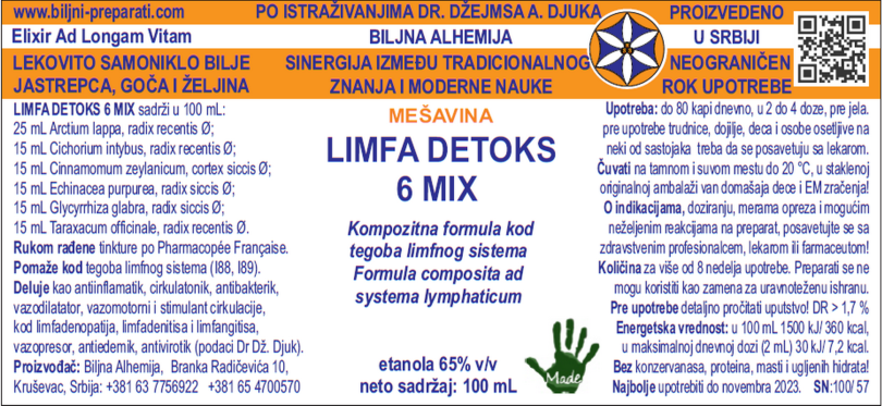 LIMFA DETOKS 6 MIX Formula composita ad Systema lymphaticum | Biljni ...
